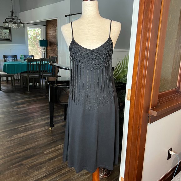 Raviya | Dresses | Raviya Black Midi Dress With Fringe Decor Euc | Poshmark